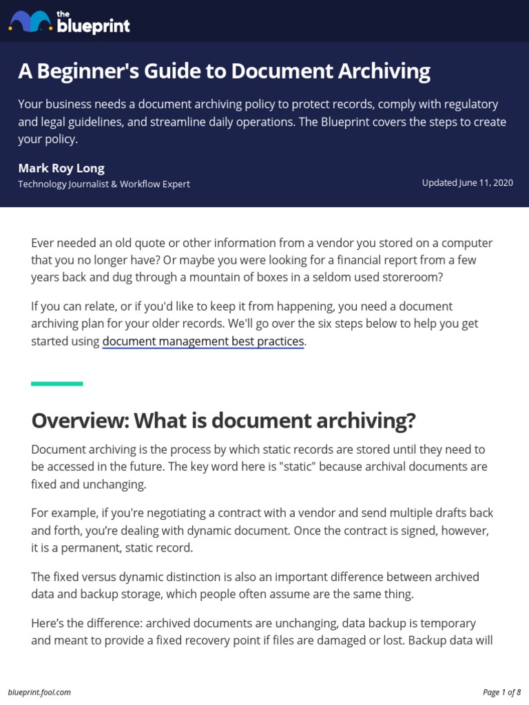 A Beginner's Guide To Document Archiving | PDF | Computer Data Storage ...