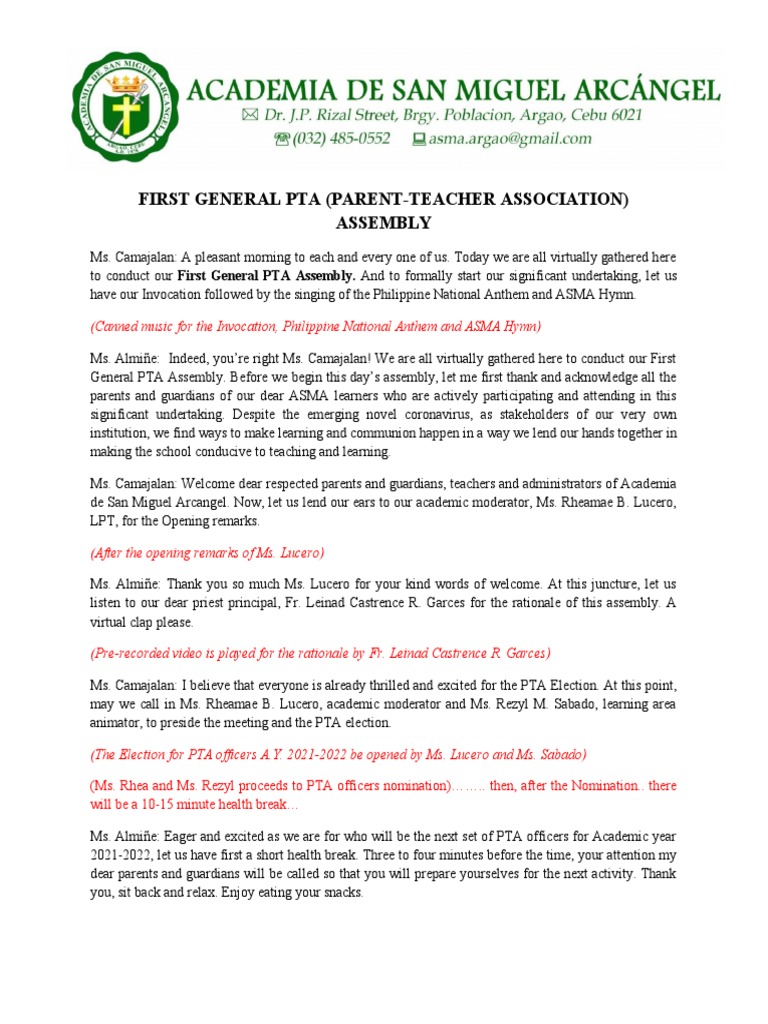 Script For Pta Assembly | PDF