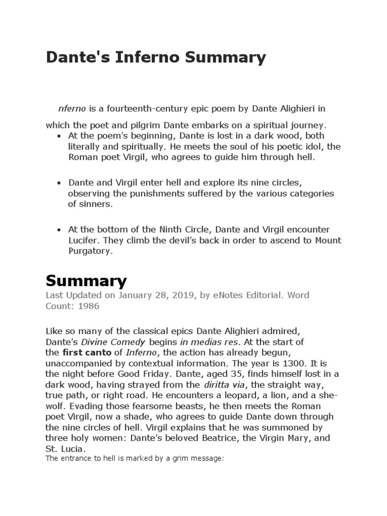 Dante's Inferno Summary: Nferno Is A Fourteenth-Century Epic Poem by ...