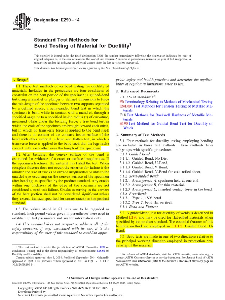 Bend Testing of Material For Ductility: Standard Test Methods For | PDF ...