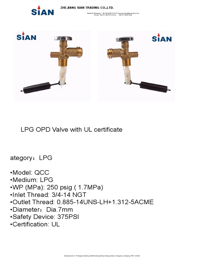 LPG OPD Valve With UL Certification | PDF
