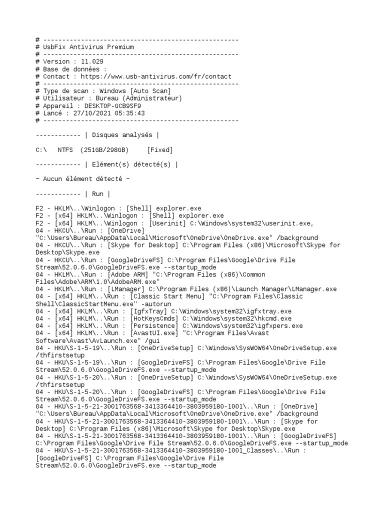UsbFix Report | PDF | Windows Registry | Microsoft Windows