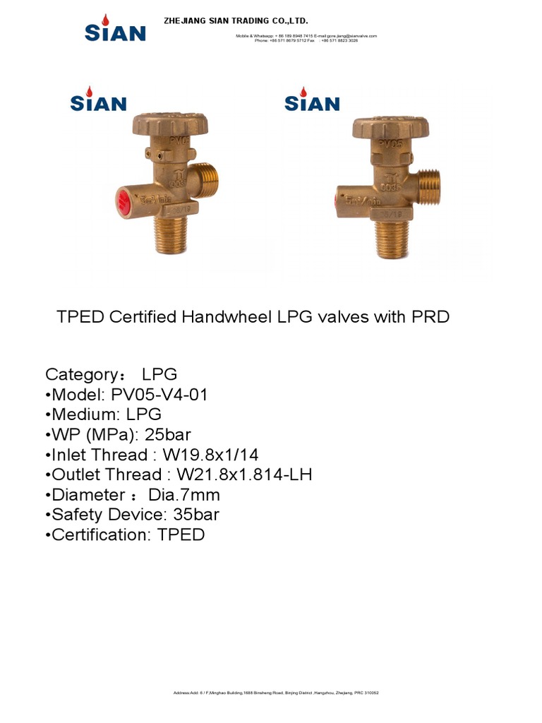TPED Certified Handwheel LPG Valves With PRD | PDF | Technology ...