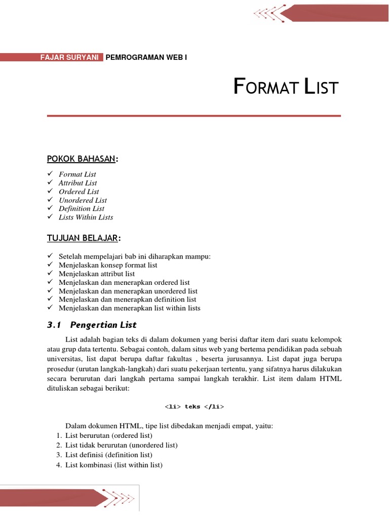Pertemuan 3 Format List | PDF