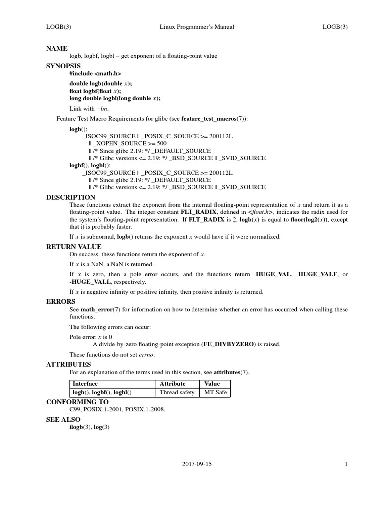 Name Synopsis: #Include Double Logb (Double X) Float Logbf (Float X ...