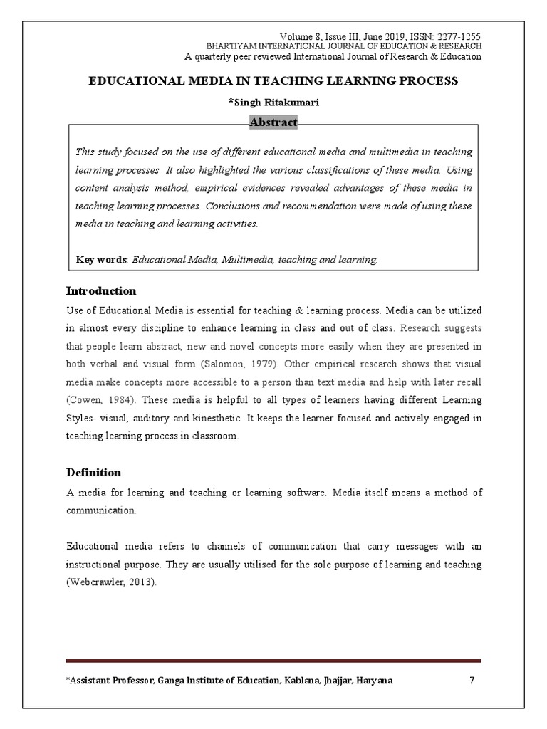Educational Media in Teaching Learning Process | PDF | Educational ...