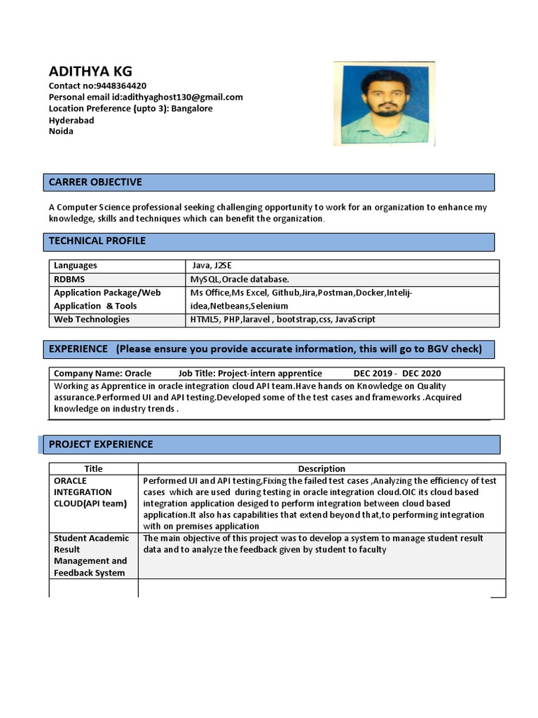 Adithya Kg Pdf Oracle Corporation Cloud Computing