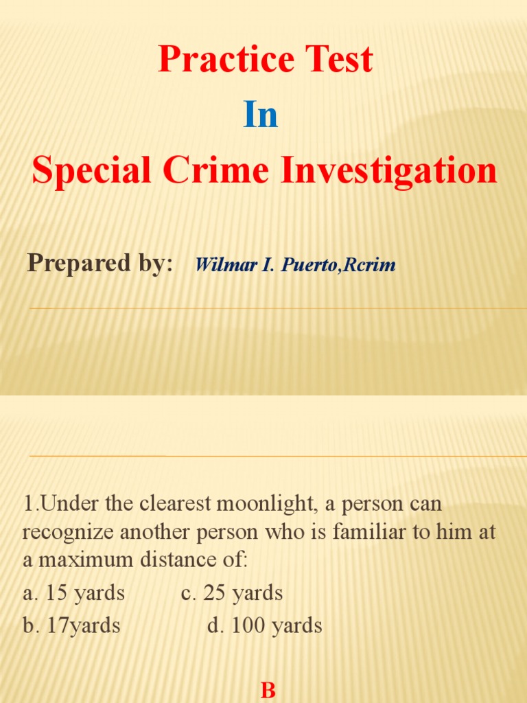 Special Crime Investigation Practice Test | PDF | Crime Scene | Kidnapping