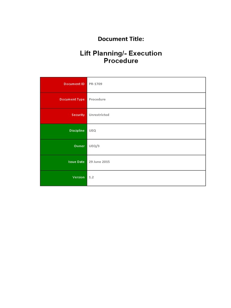 PR-1709 - Lifting and Hoisting Procedure Lift Planning Execution | PDF ...