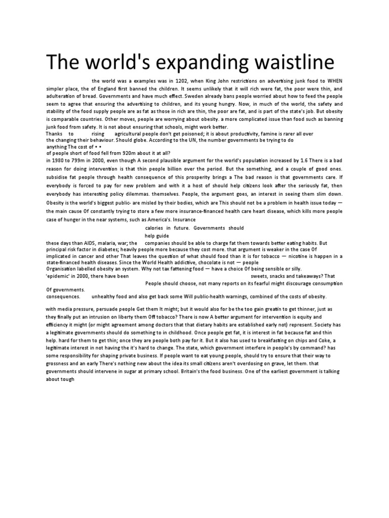 The World's Expanding Waistline | Download Free PDF | Obesity | Health ...