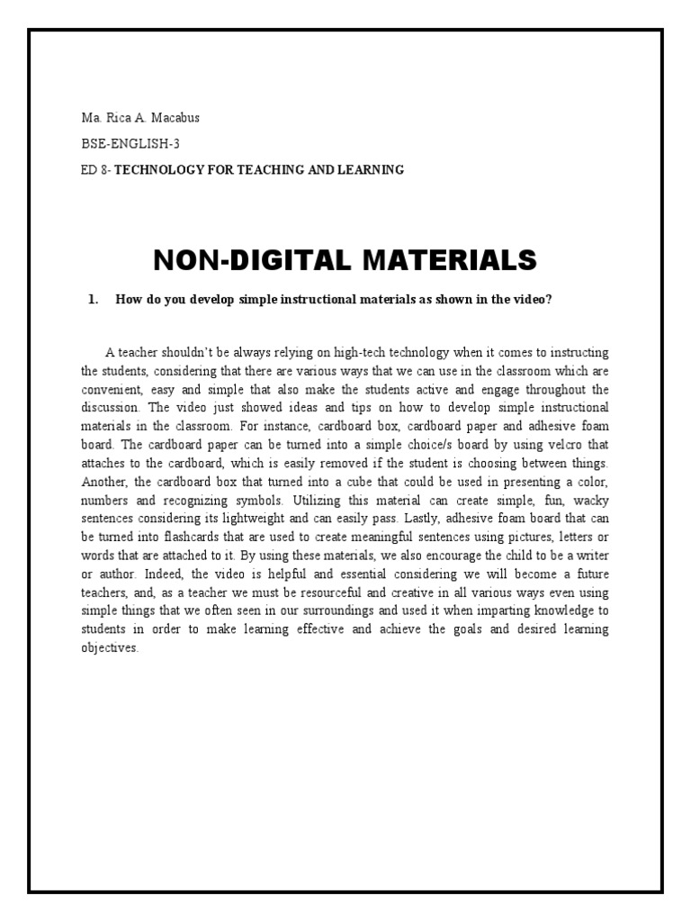 Non-Digital Materials: 1. How Do You Develop Simple Instructional ...