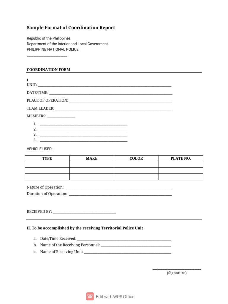 Coordination Report Sample Format | PDF