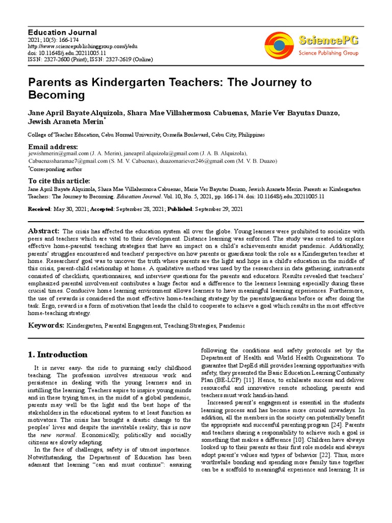 Parents As Kindergarten Teachers: The Journey To Becoming: Education ...