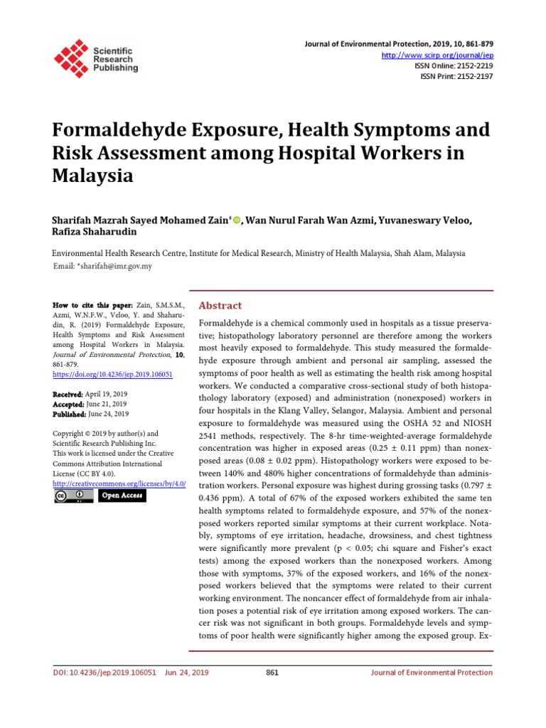 Formaldehyde Exposure Health Symptoms and Risk Ass | PDF | Formaldehyde ...