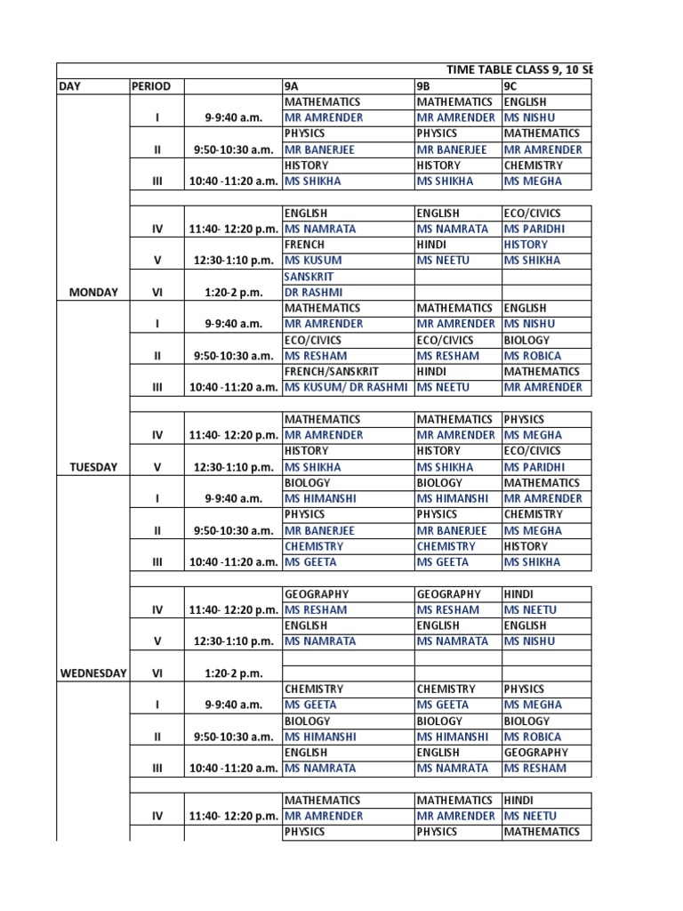Time Table 2021-22 | PDF | Physical Sciences | Nature