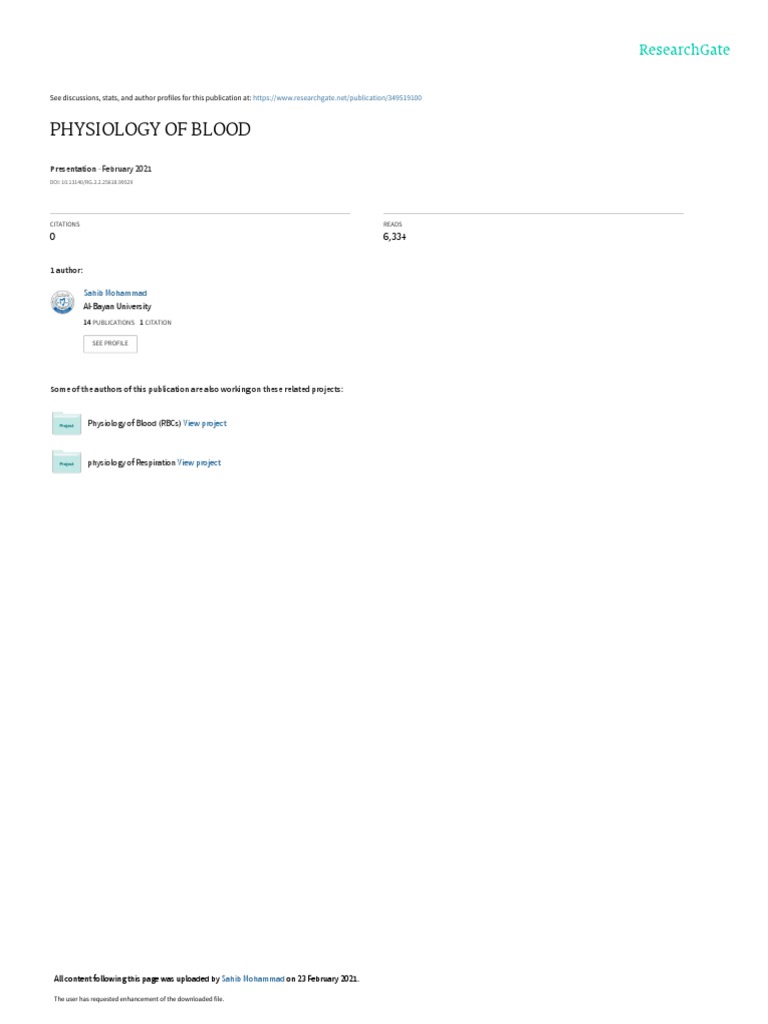 Physiology of Blood: February 2021 | PDF | Lymphatic System | Anemia