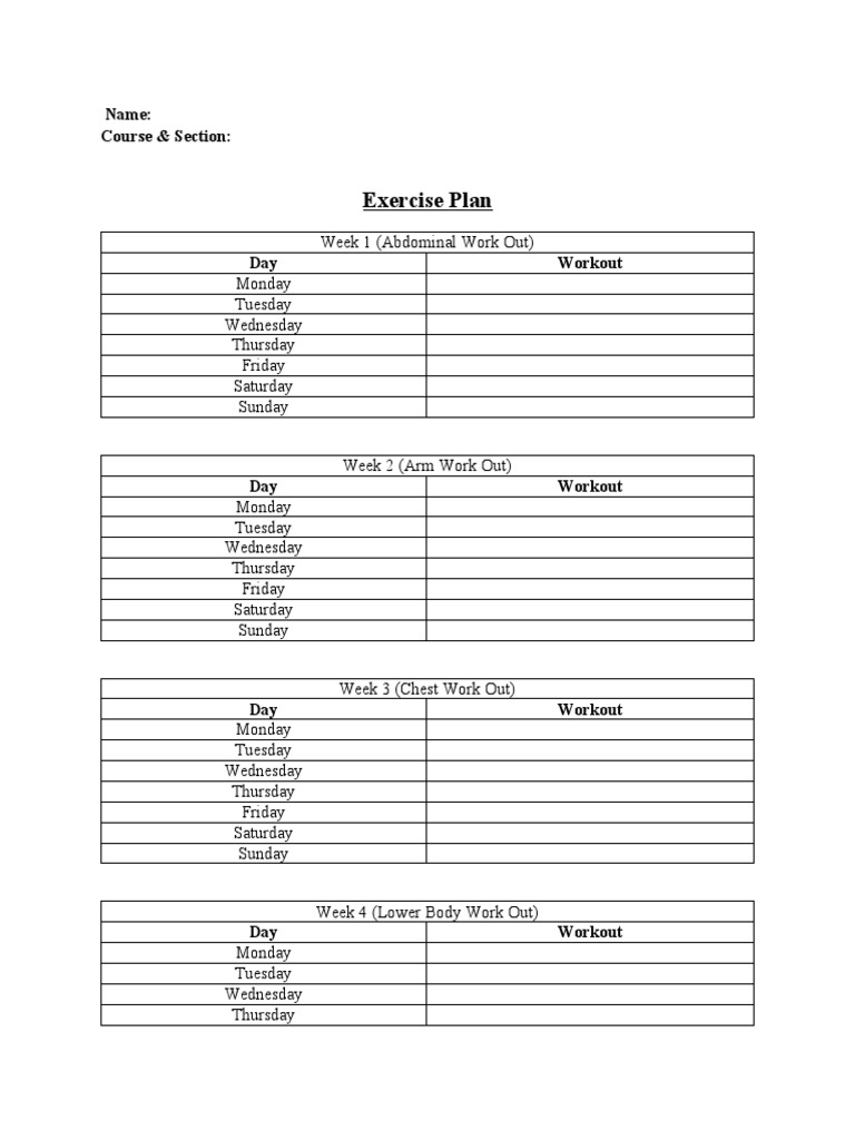 Exercise Plan: Name: Course & Section | PDF
