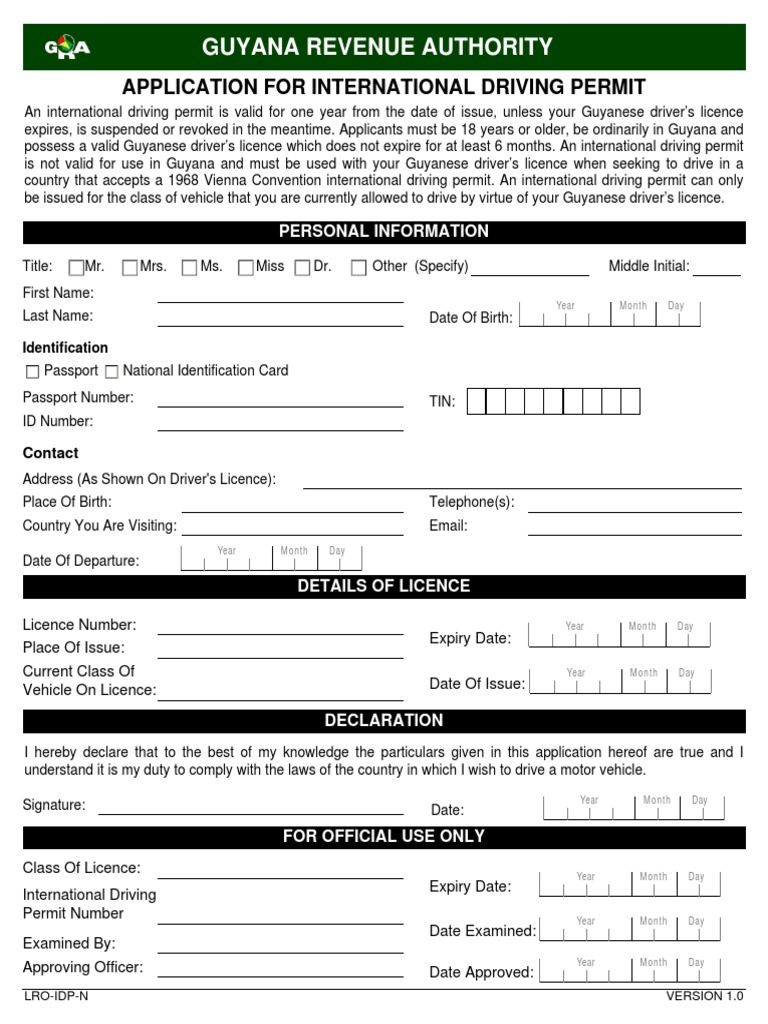 Guyana Revenue Authority: Application For International Driving Permit ...