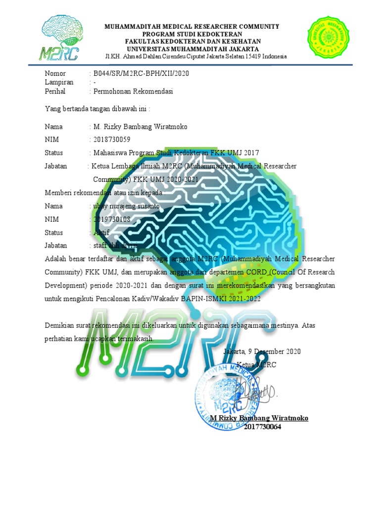 Surat Rekomendasi Bapin ISMKI KPU 2019 - 2020 | PDF