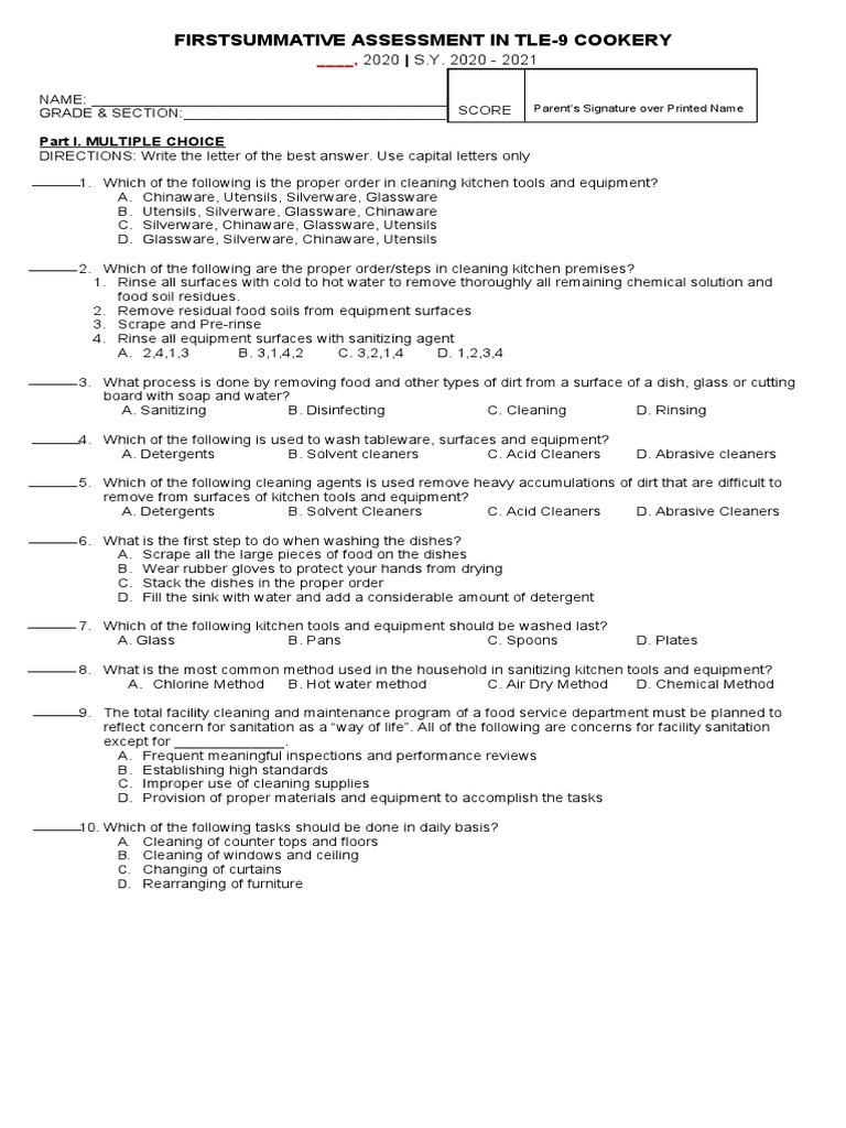TLE-9 Cookery First Summative Test | PDF | Hors D'oeuvre | Food And ...