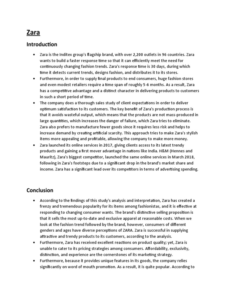 Zara - Intro and Conclu | PDF | Brand | Fashion