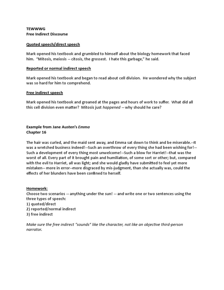 Tewwg Fre Indirect Discourse Practice | PDF | Emma (Novel)