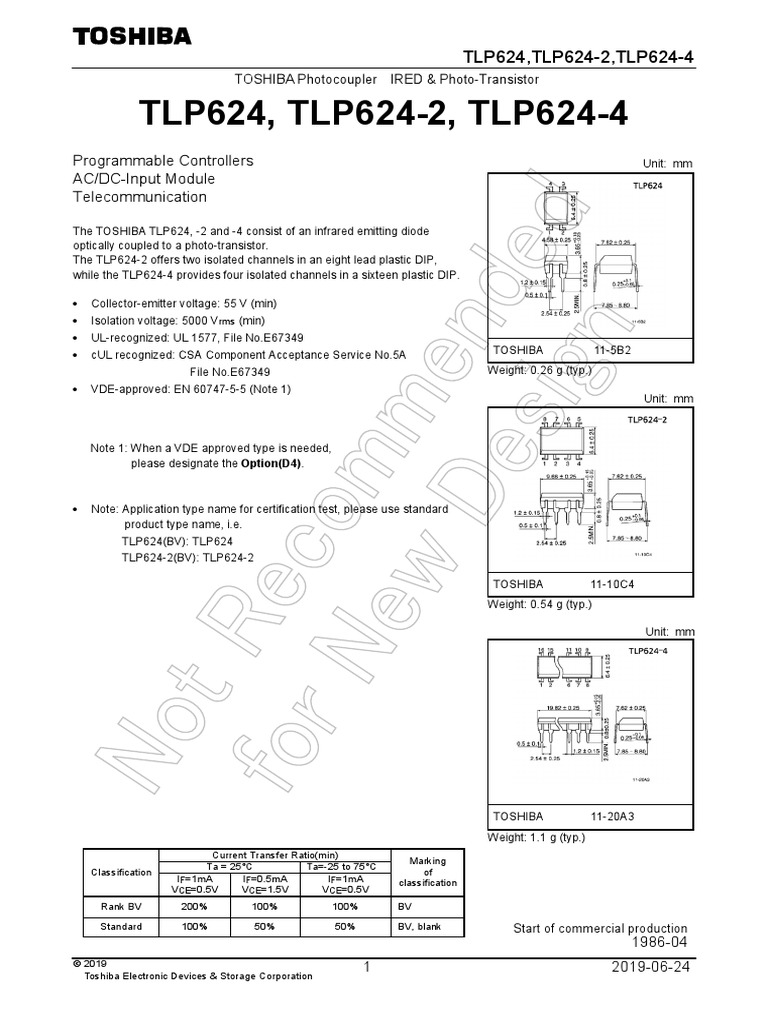 TLP624, TLP624-2, TLP624-4: Programmable Controllers AC/DC-Input Module ...