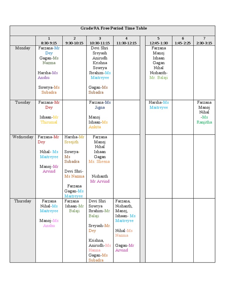 Free Lessons Time Table | PDF