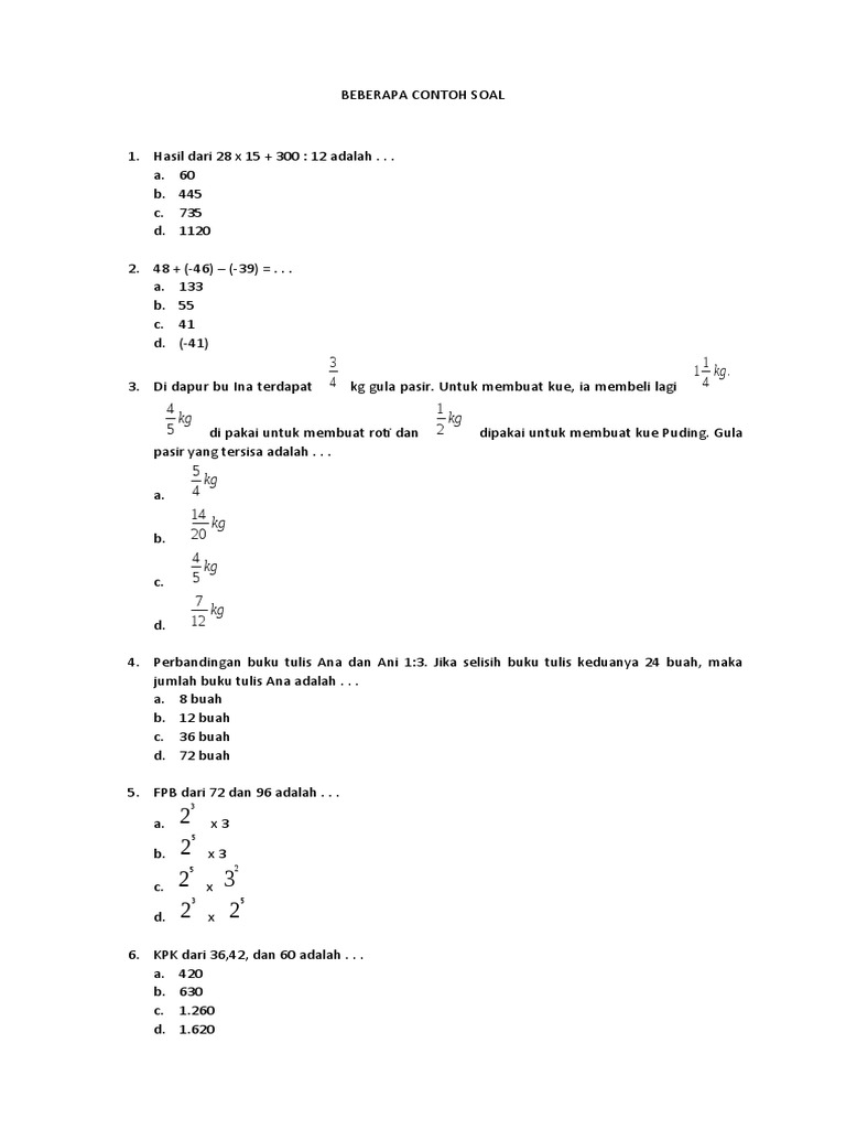 CONTOH SOAL Matematika MGMP | PDF