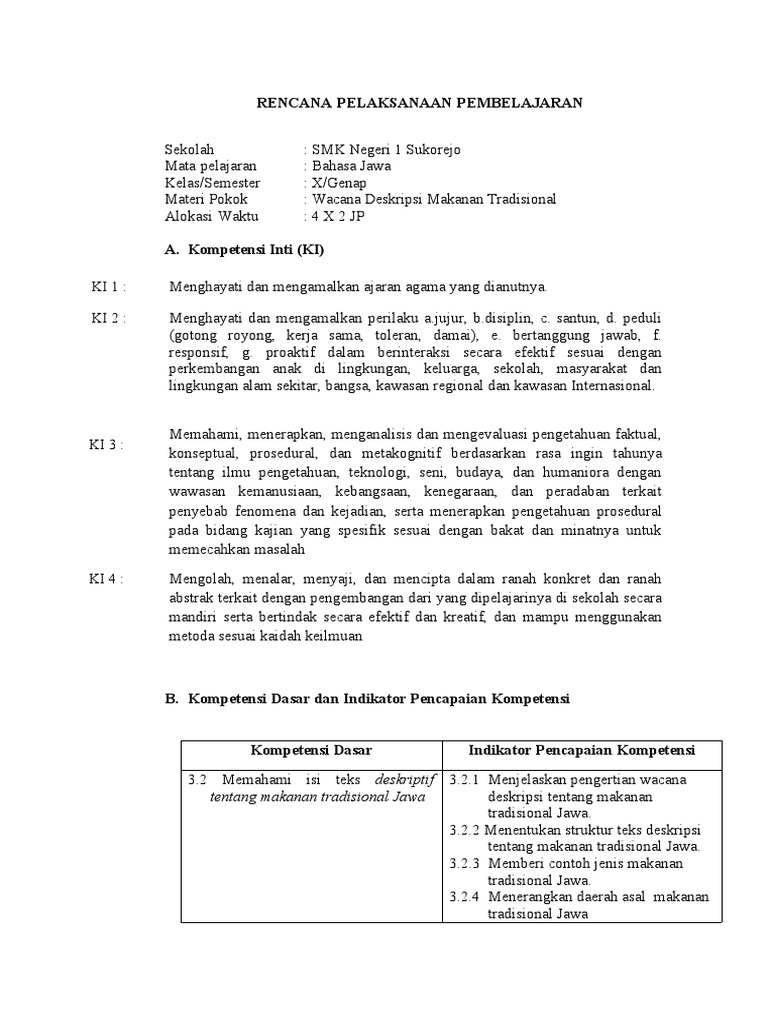 RPP Kls X GNP Panganan Tradisional | PDF