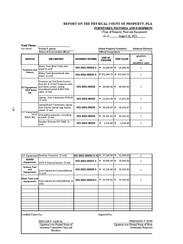 Report On The Physical Count of Property, Plant and Equipment | PDF ...