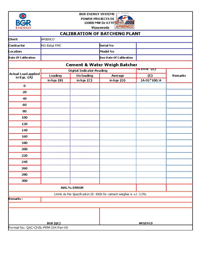 Batching Plant Calibration Emt Format 08.08.19 | PDF | Nature