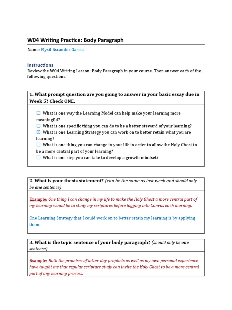 Body Writing: Learning Strategies Essay | PDF | Learning | Paragraph