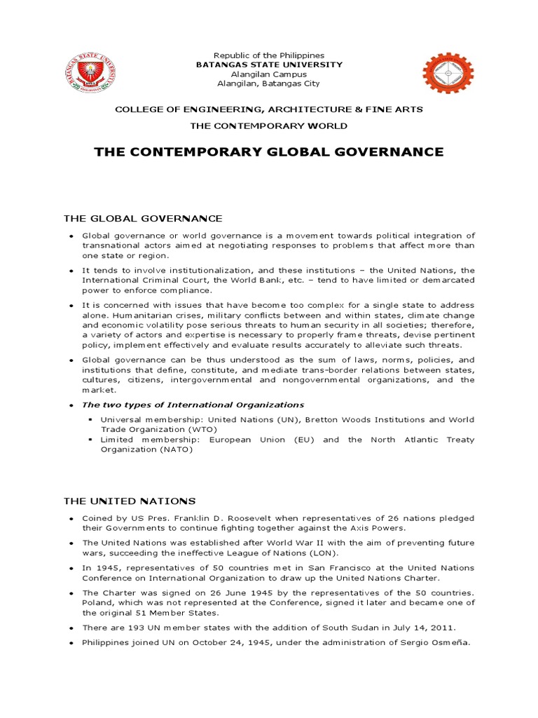 Understanding Contemporary Global Governance | PDF | World Politics ...