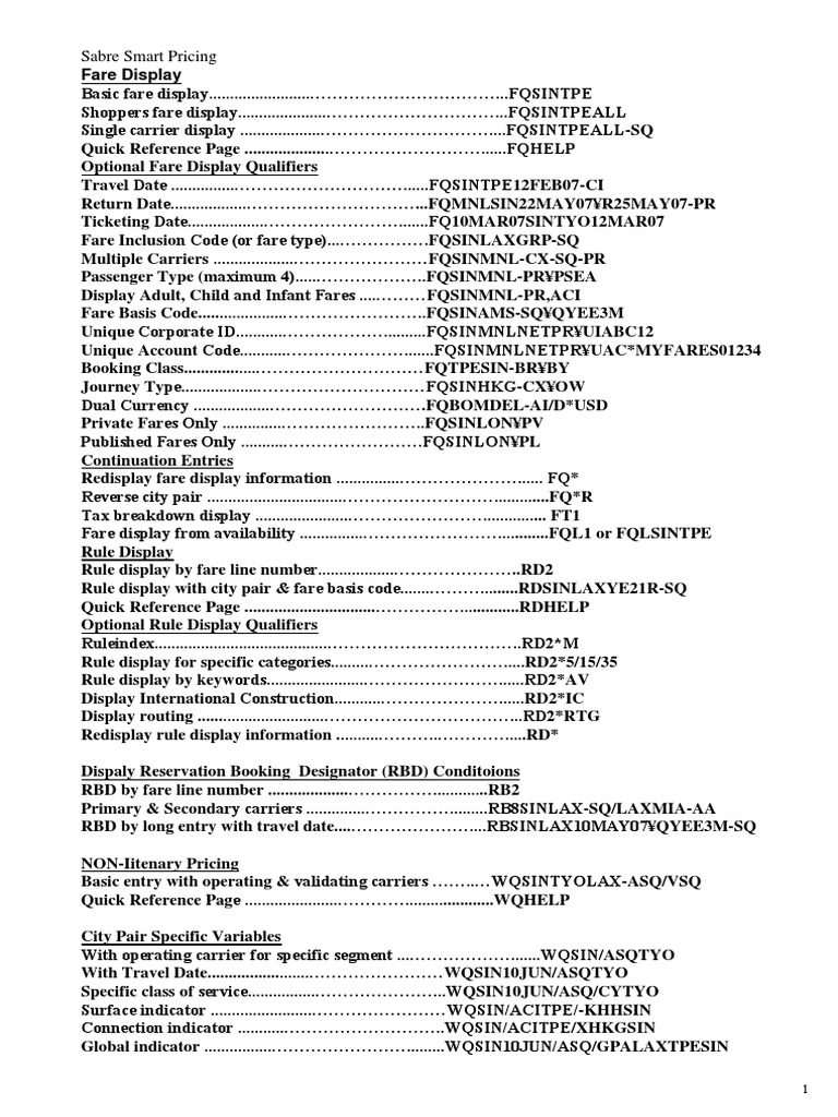 Sabre - Fares ET Guide | PDF | Receipt | Fare