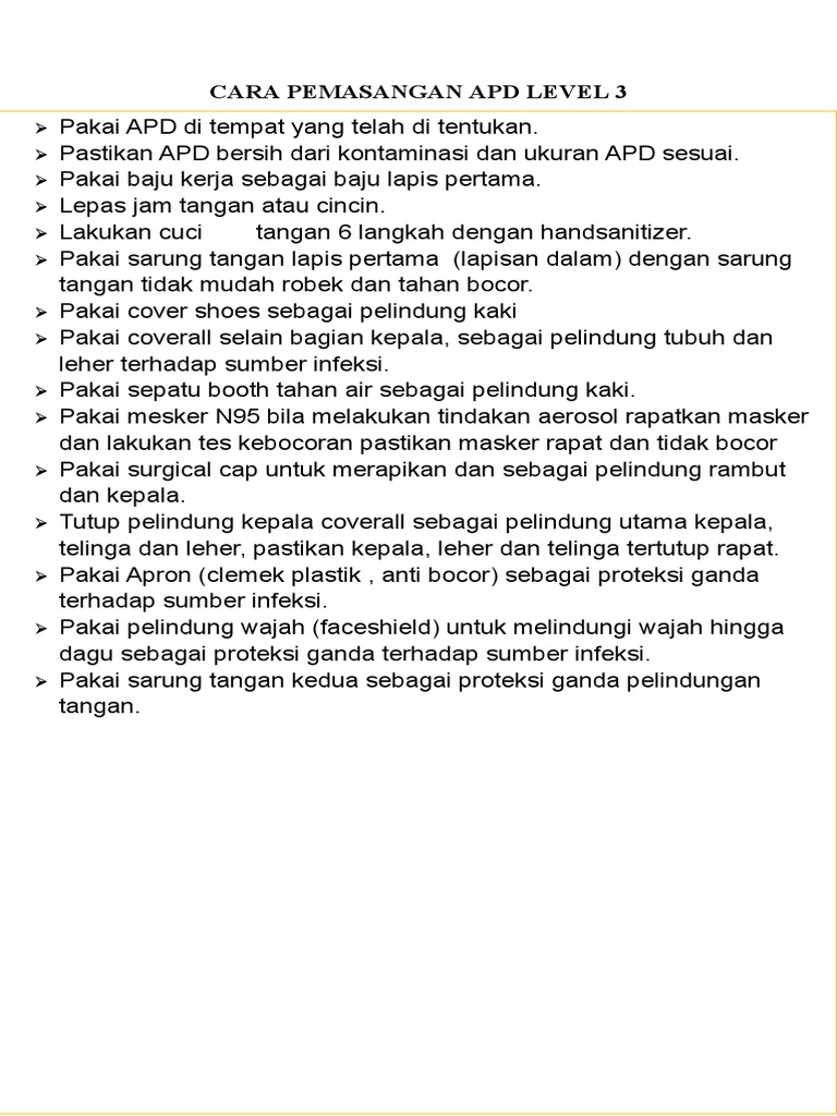 Cara Pemasangan Apd Level 3 | PDF