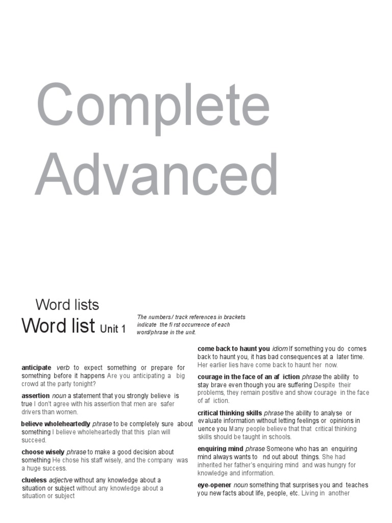 CAE Word Lists PDF | PDF | Adjective | Verb