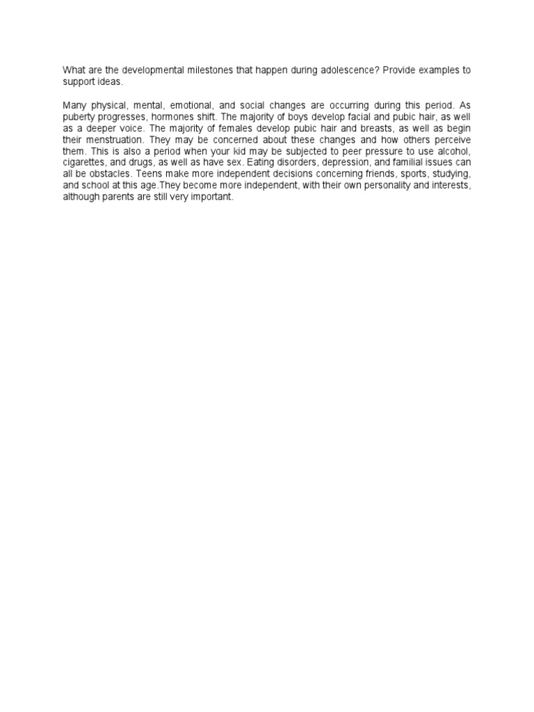 What Are The Developmental Milestones That Happen During Adolescence | PDF