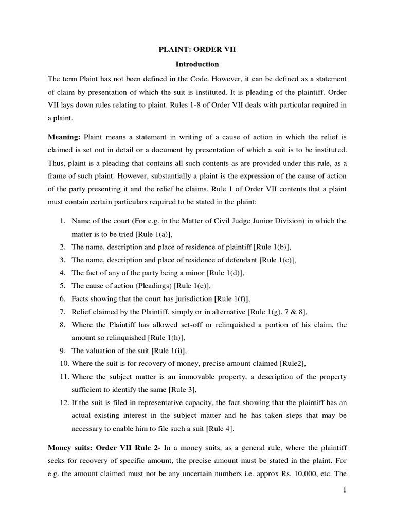 An Analysis of the Requirements and Procedures for Filing a Plaint ...