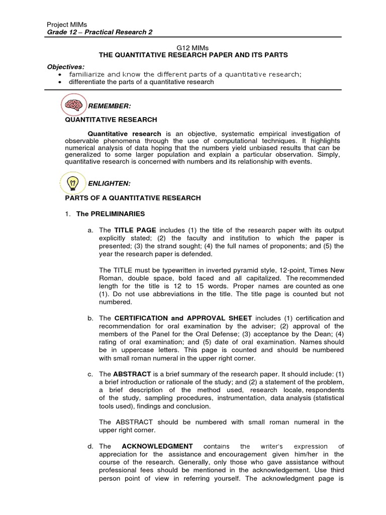 The Quantitative Research Paper and Its Parts | PDF | Statistics ...