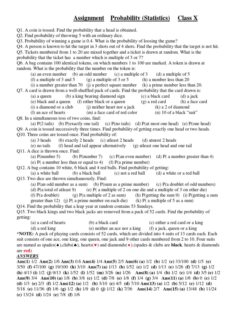 Probability Questions on Coin Tosses, Dice Throws, Card Draws and Other ...