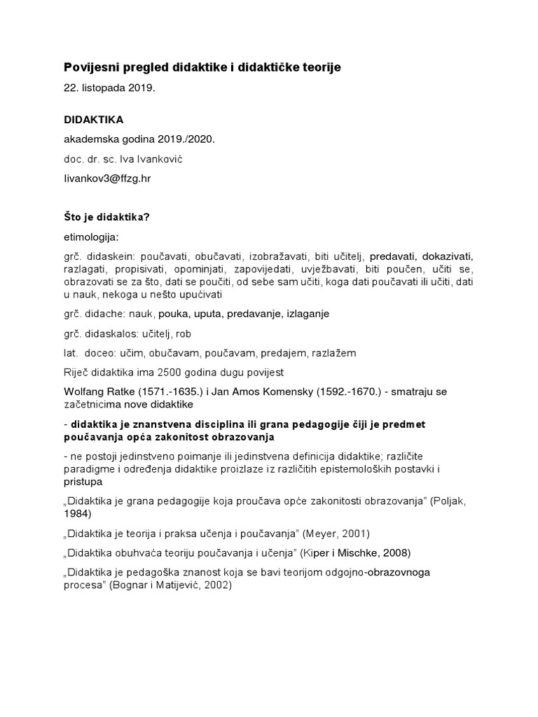 Didaktika - CZON - Skripta Ive Ivanković - Online Nastava | PDF