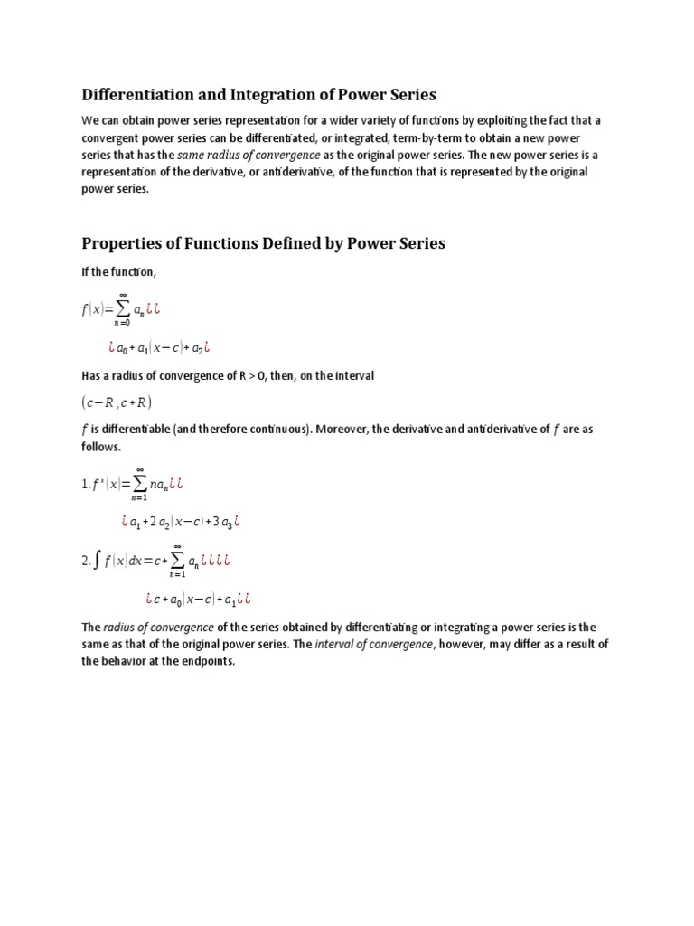 Differentiation and Integration of Power Series | PDF | Power Series ...