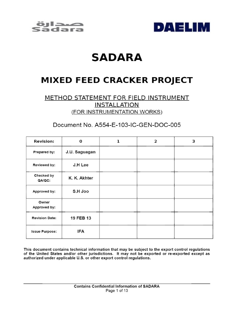 Method Statement For Instrument Field Installation - 005 - PDF | PDF