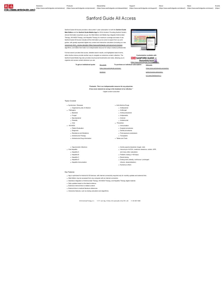 Sanford Guide All Access - Antimicrobial Stewardship - Apps | PDF ...