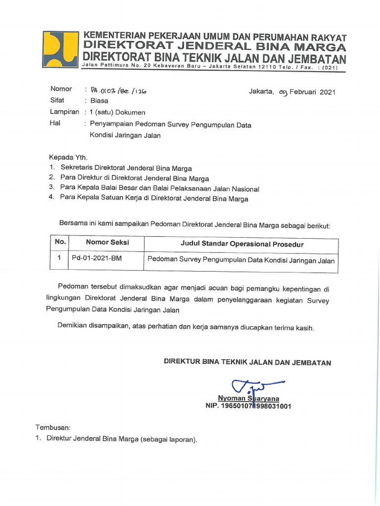 Pd-01-2021-BM Pedoman Survey Pengumpulan Data Kondisi Jaringan Jalan 9424 | PDF