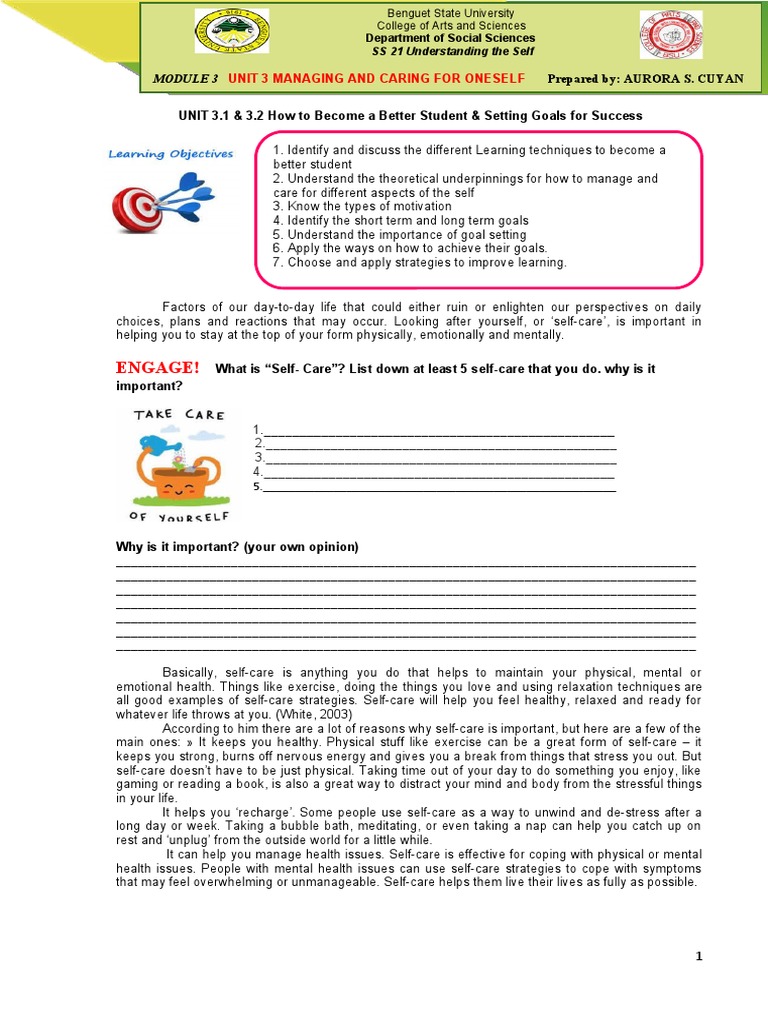 Unit 3 Managing and Caring For One Self | PDF | Stress (Biology) | Goal