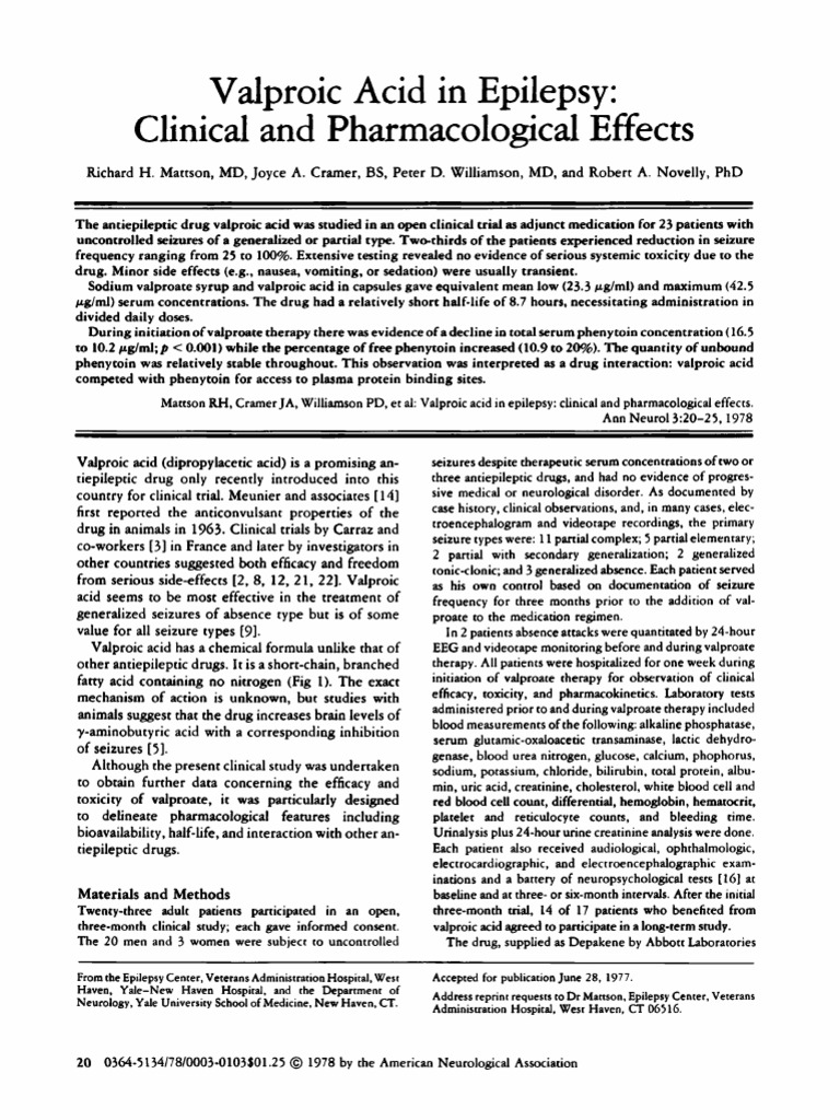 Valproic Acid in Epilepsy: Clinical and Pharmacological Effects | PDF ...