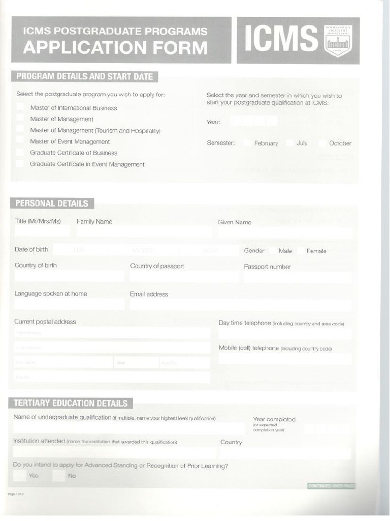 Icms PG App Form | PDF