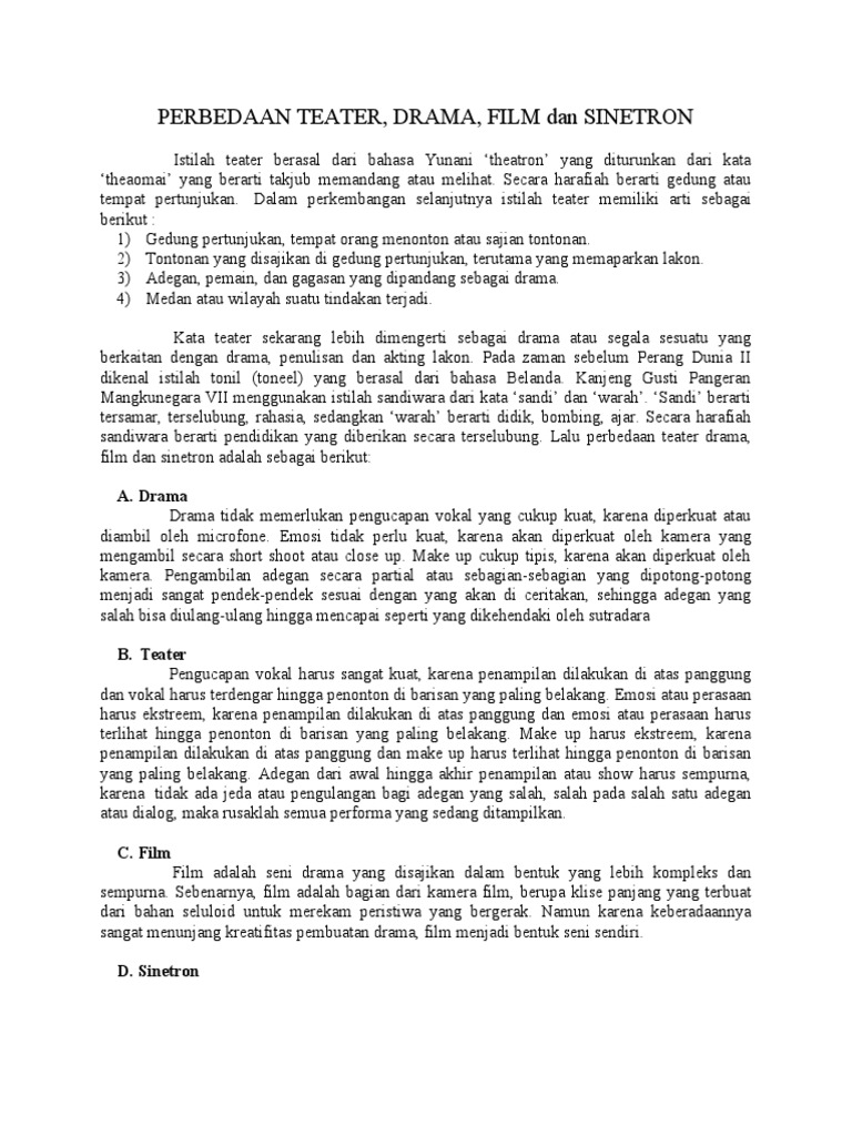 Perbedaan Teater | PDF | Seni & Disiplin Bahasa | Seni